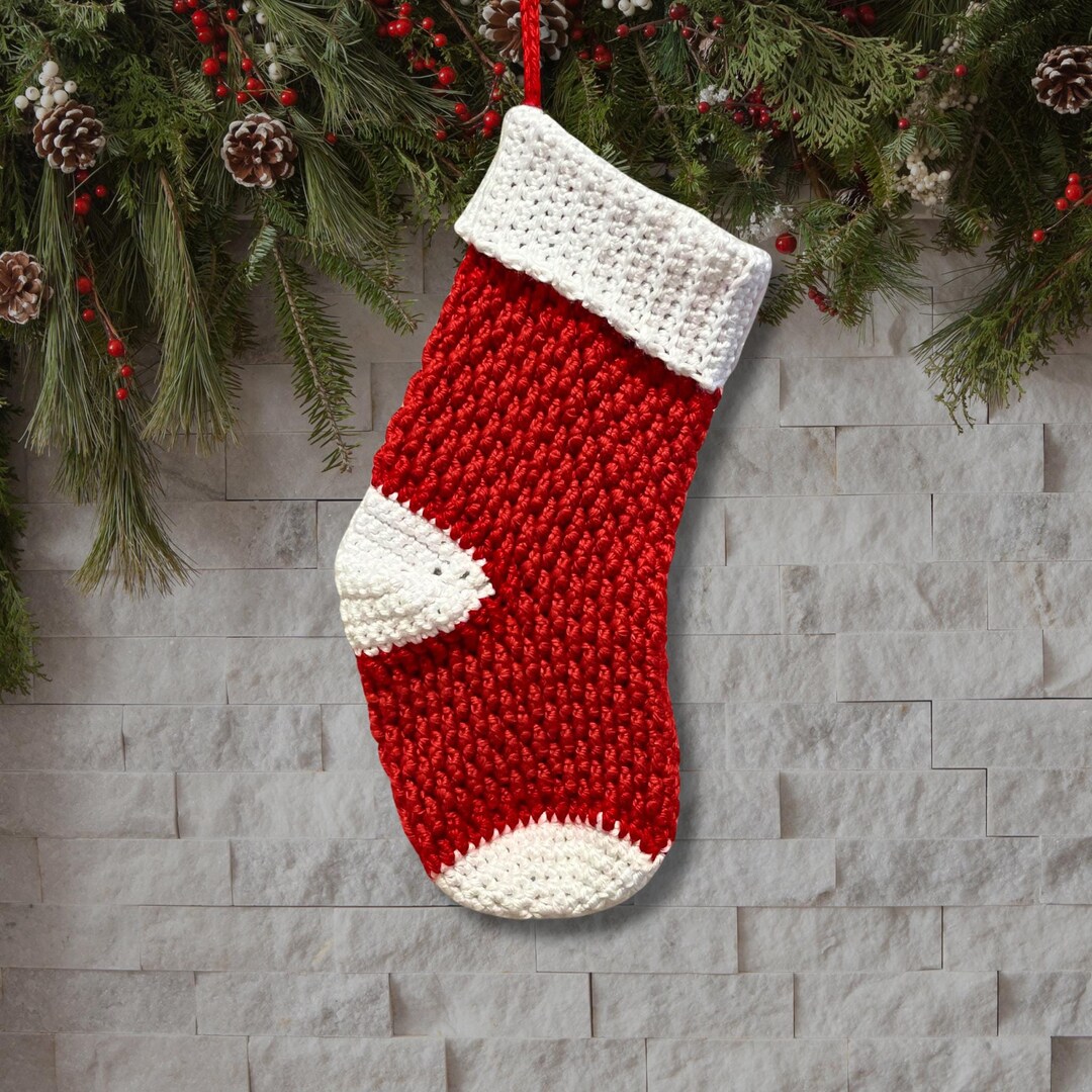 Handmade Jumbo Crochet Christmas Stocking Red and White Santa Classic ...