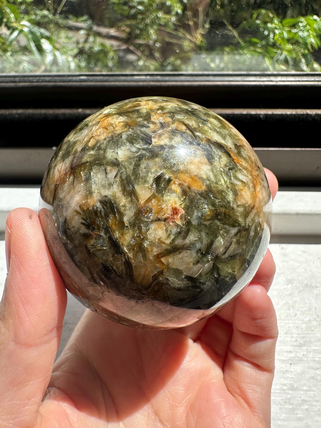 Natural Green Verdelite With Mica Sphere – 5cm Healing Crystal for ...