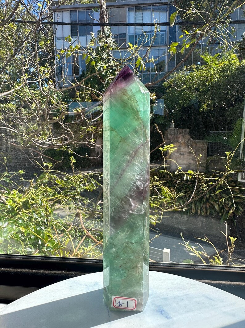 Lager Watermelon Fluorite Tower - Green & Pink Banded Crystal, Calming ...