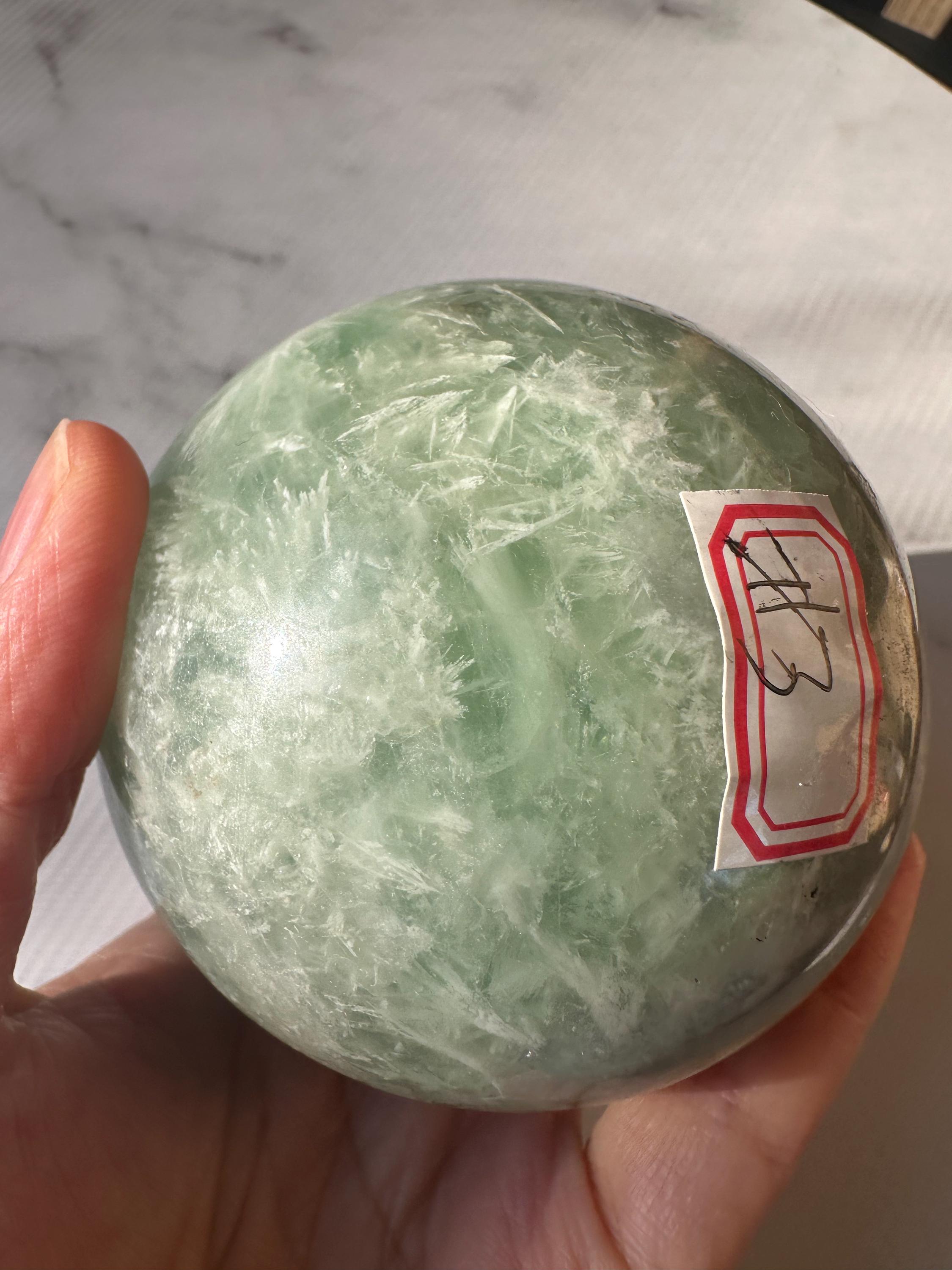 Rare Large Feather Fluorite Sphere – Hand-carved Green Crystal Ball for ...