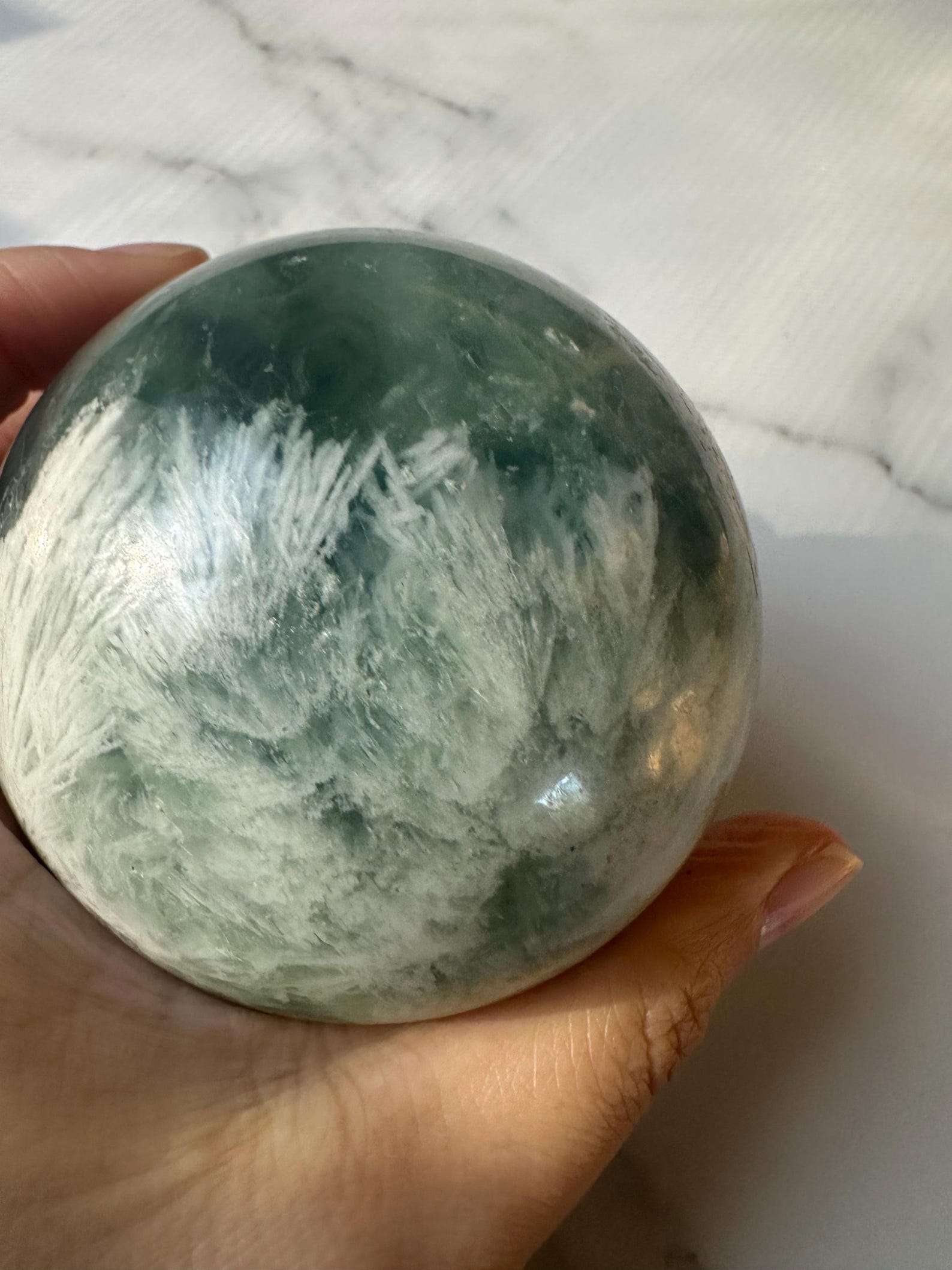 Rare Large Feather Fluorite Sphere – Hand-carved Green Crystal Ball for ...