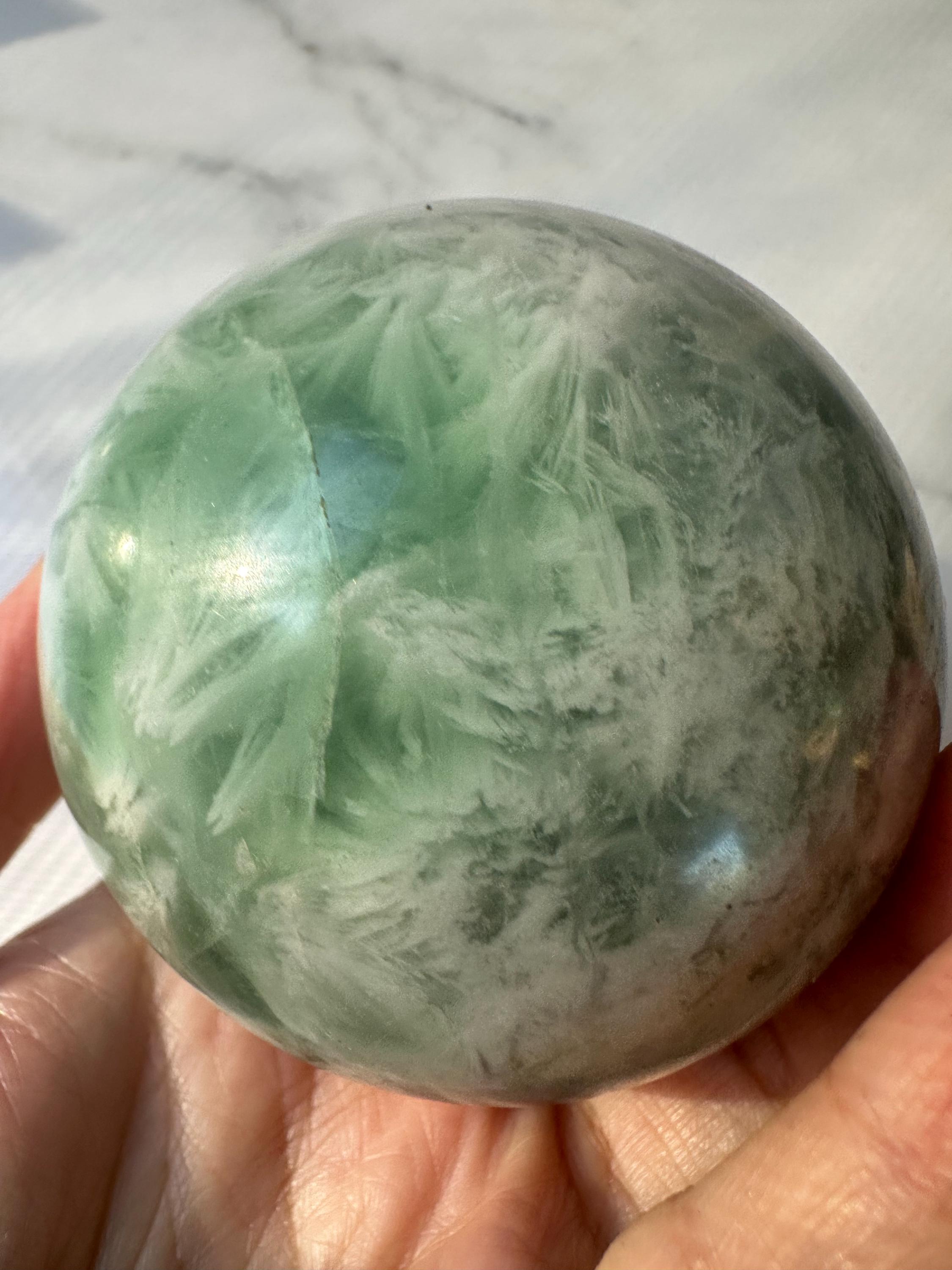 Rare Large Feather Fluorite Sphere – Hand-carved Green Crystal Ball for ...