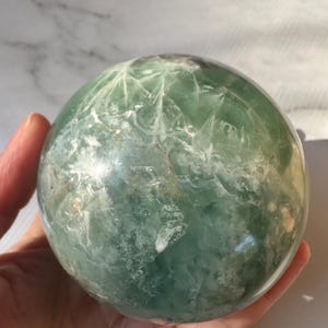 Rare Large Feather Fluorite Sphere – Hand-carved Green Crystal Ball for ...