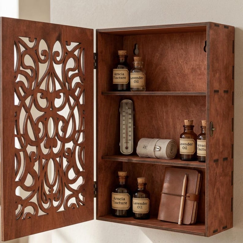 Wooden Bathroom Wall Cabinet Rustic Carved Medicine Cabinet Wall ...