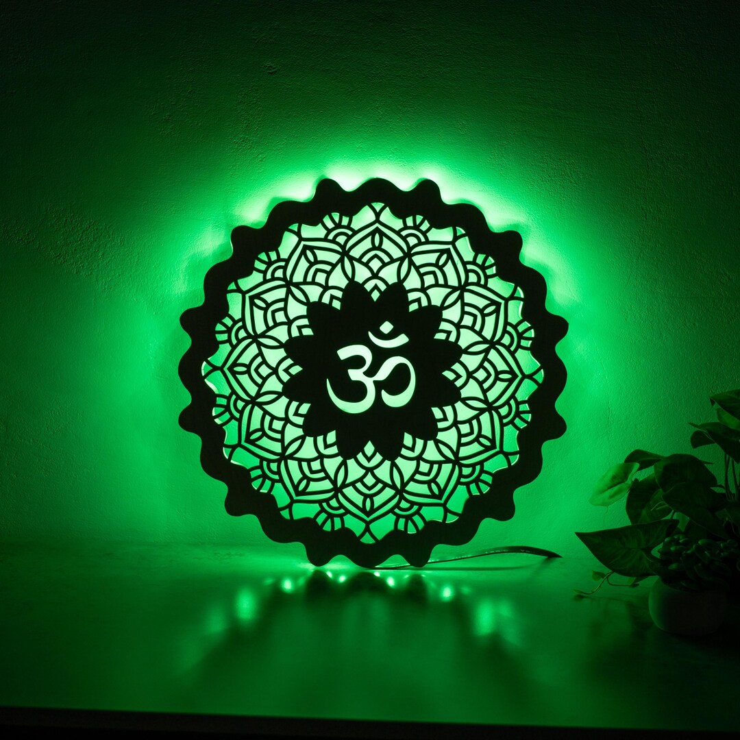 Om Light Decor, Om Symbol Wall Art, Om Sign Wooden, Mandala Led Light ...