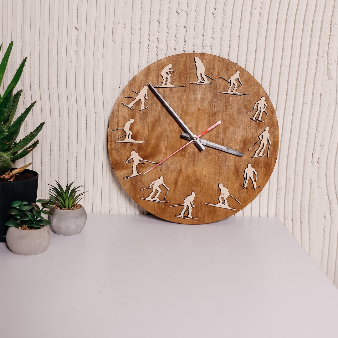 Ski Clock, Ski Wall Clocks, Ski Wall Decor, Ski Gifts for Men, Wood ...