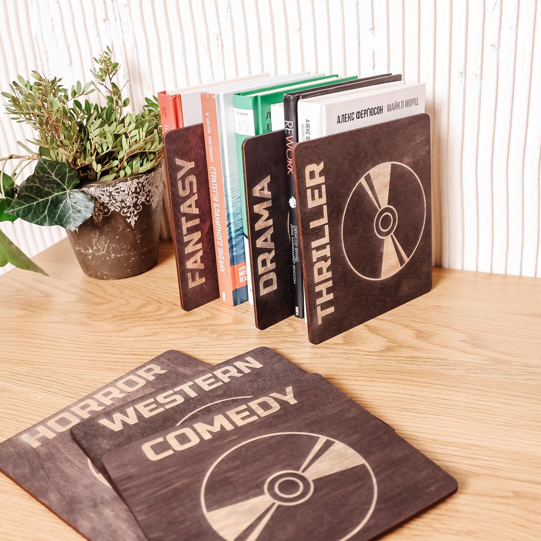 Book Shelf Dividers, Books Organizer, Book Dividers Wood, Book Genre ...