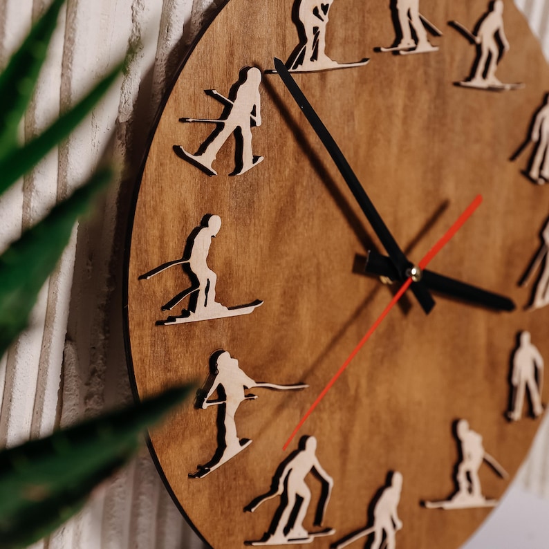 Ski Clock, Ski Wall Clocks, Ski Wall Decor, Ski Gifts for Men, Wood ...