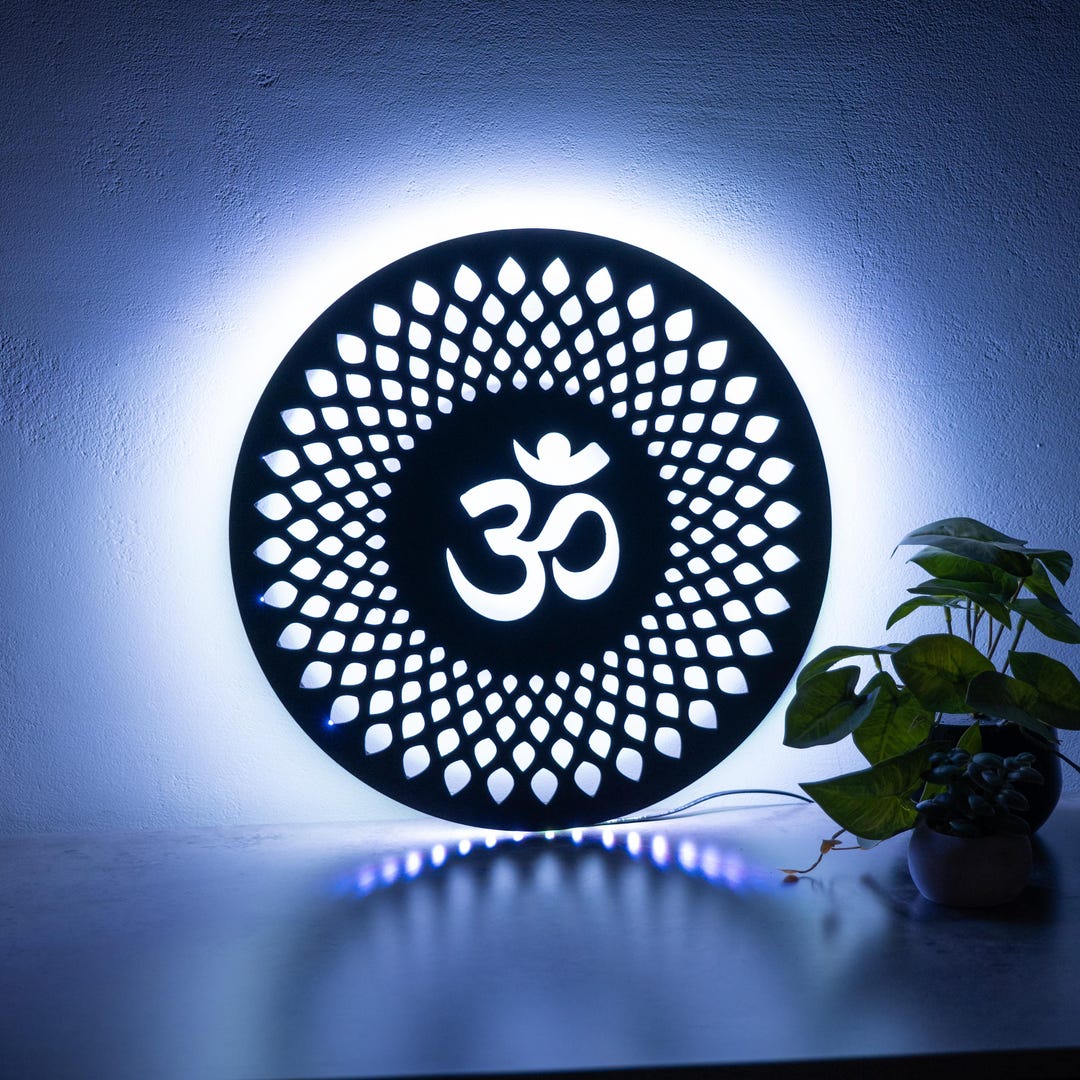 Om Symbol Wall Art, Om Sign Wooden, Mandala Led Light, Yoga Neon Sign ...