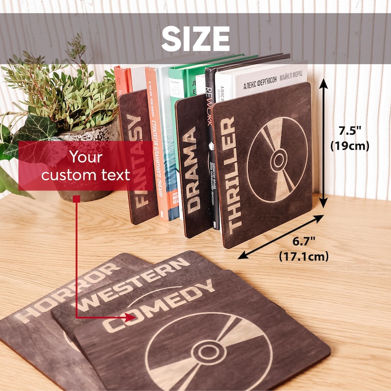 Book Shelf Dividers, Books Organizer, Book Dividers Wood, Book Genre ...