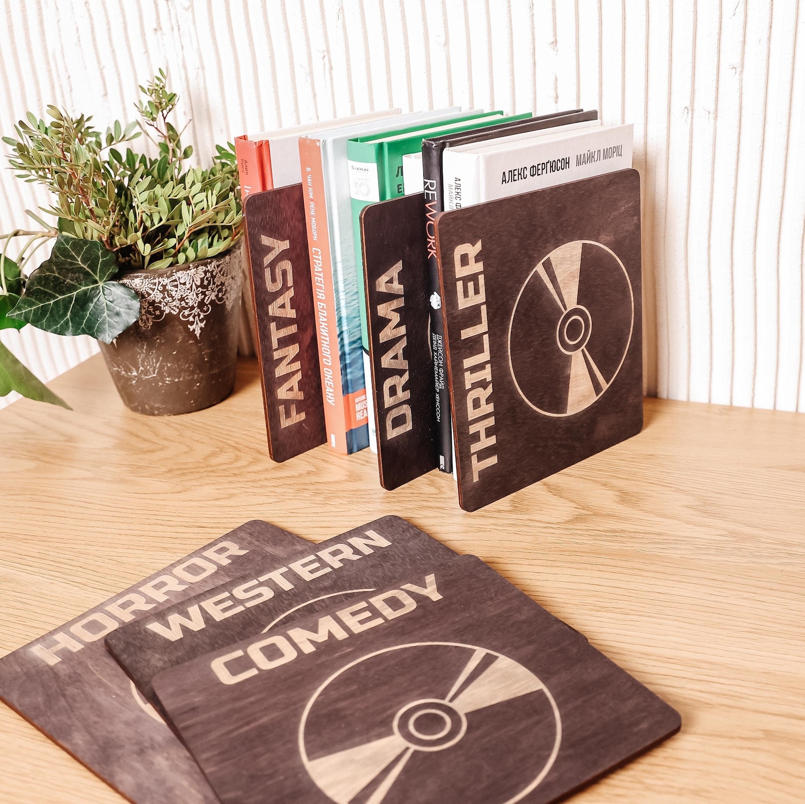 Book Shelf Dividers, Books Organizer, Book Dividers Wood, Book Genre ...