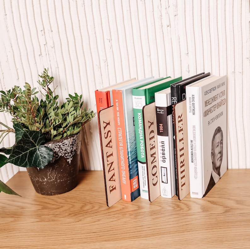 Book Shelf Dividers, Books Organizer, Book Dividers Wood, Book Genre ...