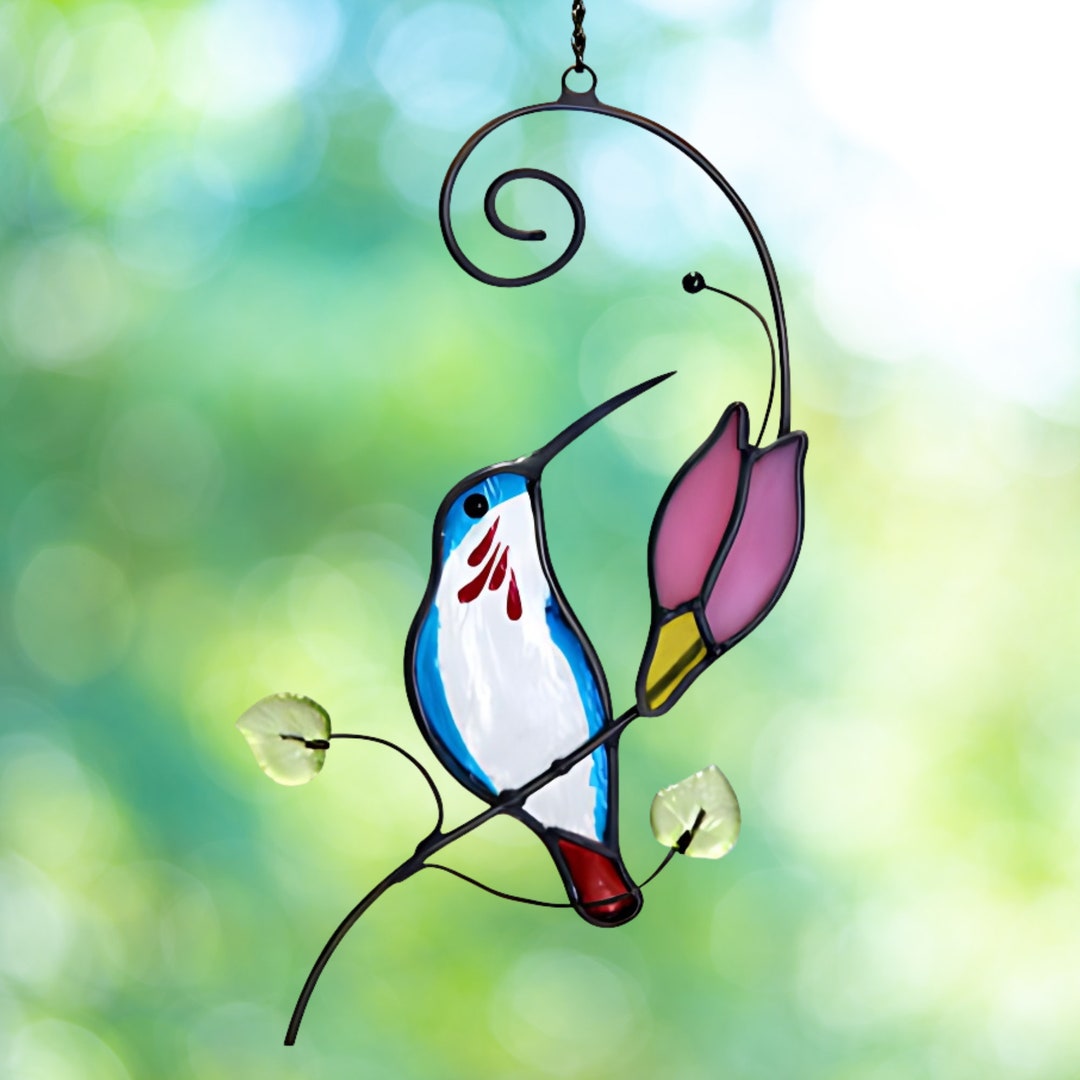 Hummingbird Stained Glass Window Hanging Custom Bird Suncatcher, Custom ...