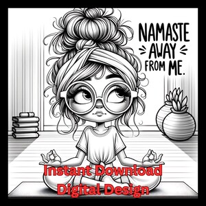 Humor Meditation Girl Line Art, Instant Download, Digital Design ...