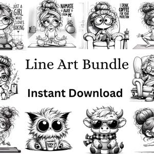 Line Art Bundle, Print on Demand, Coloring Design, Instant Download, 10 ...