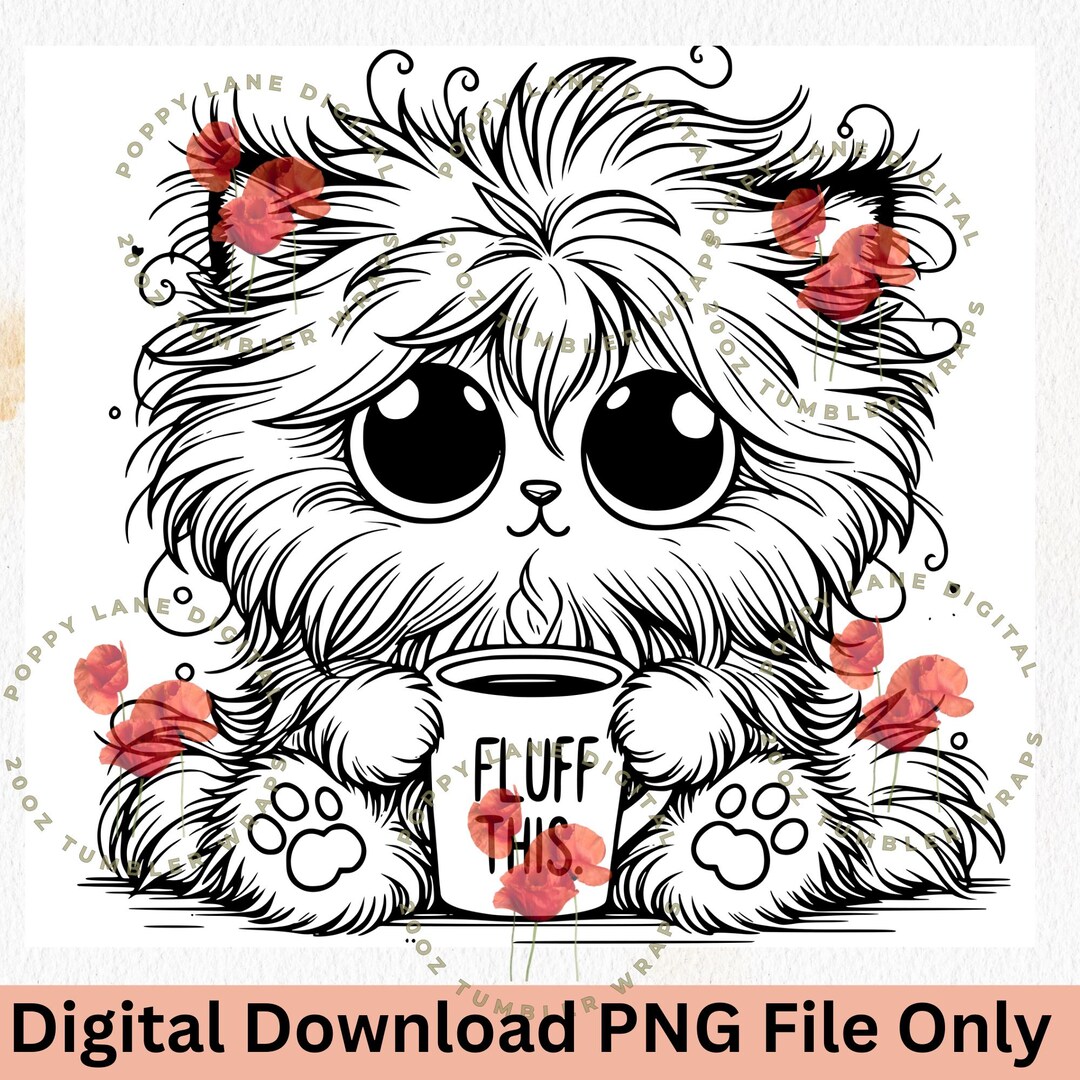 Cute Funny Coffee Cat Line Art, Sublimation Wrap, Instant Download ...