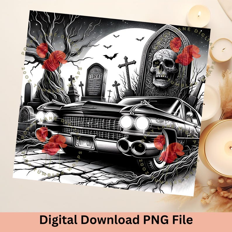 Gothic 1959 Cadillac Eldorado Hearse 20oz Tumbler Wrap, Sublimation ...
