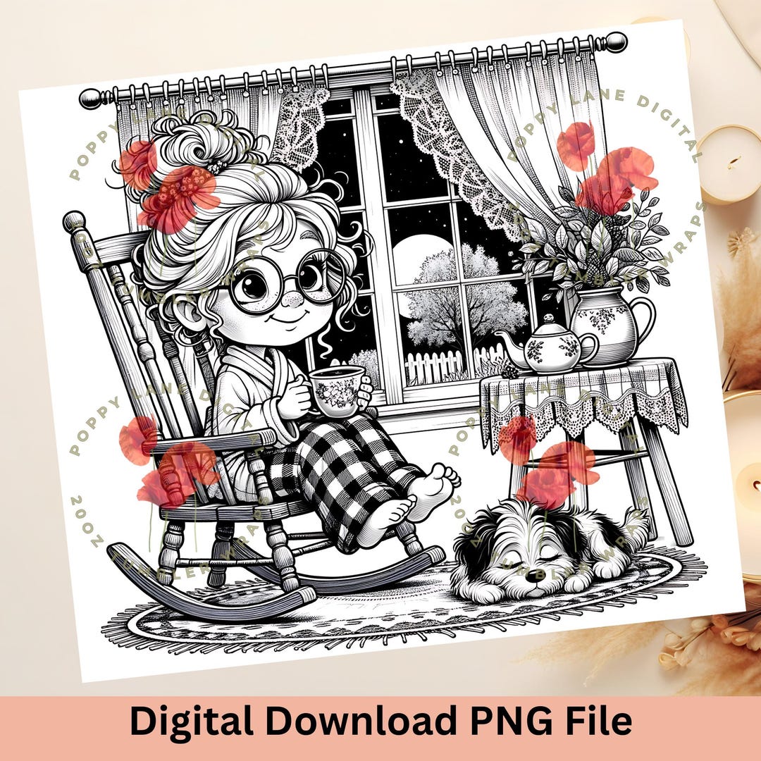 Grandma's Tea Time Line Art, Sublimation Wrap, Instant Download ...