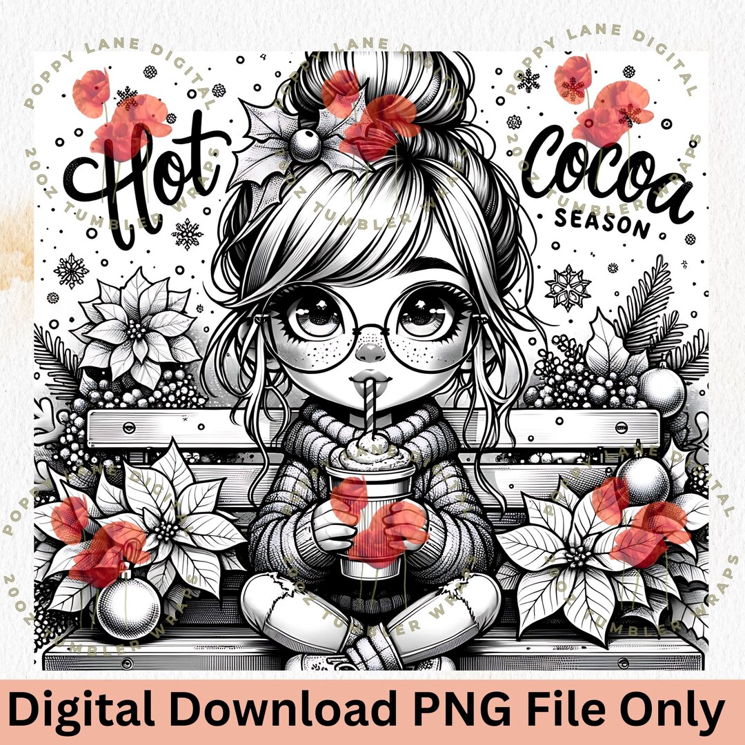 Hot Cocoa Season Line Art, Sublimation Wrap, Instant Download, Digital ...