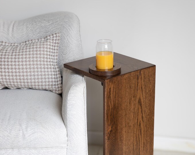 Minimalist Handmade Table, Handcrafted Sofa C Table With Cup Holder, Couch Slide Table, Handmade ...