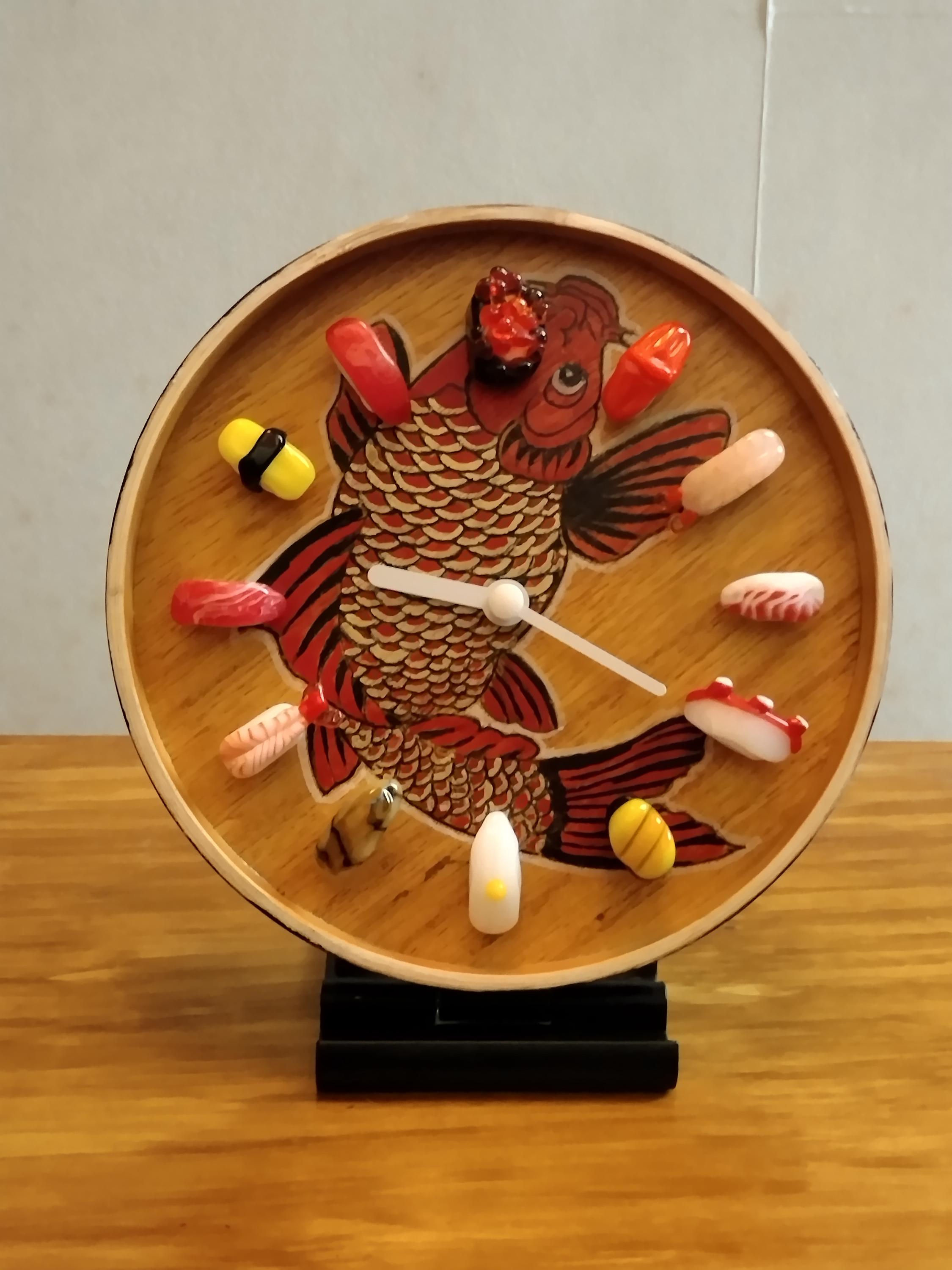 Handmade Sushi Clock with Koi Carp | Japanese Glass Art Wall Clock ...