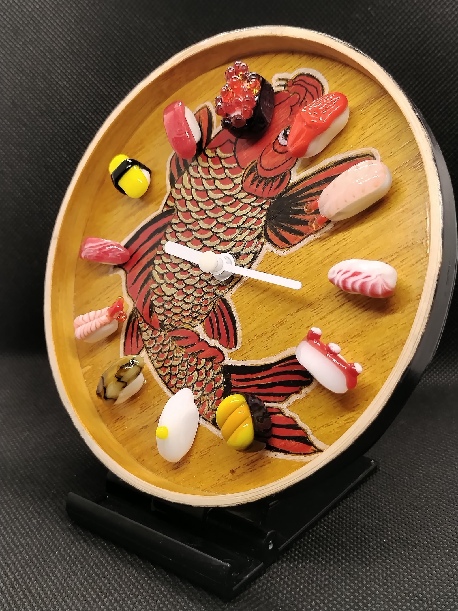 Handmade Sushi Clock with Koi Carp | Japanese Glass Art Wall Clock ...
