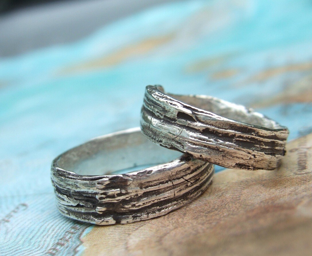 Rustic Tree Bark Ring, Unisex Jewelry, Sterling Silver Bark Ring, Wood ...