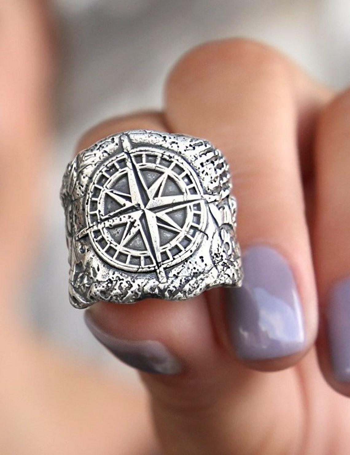 Boho Jewelry Sterling Silver Ring Rustic Compass Ring Boho | Etsy
