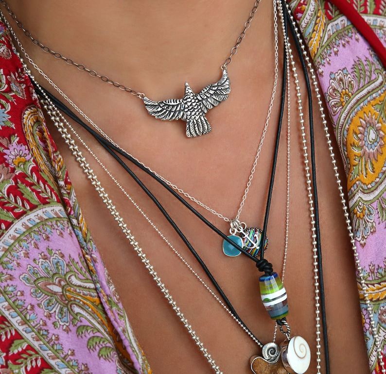 Boho Jewelry, Handmade Boho Sterling Silver Necklace, Boho Bird ...
