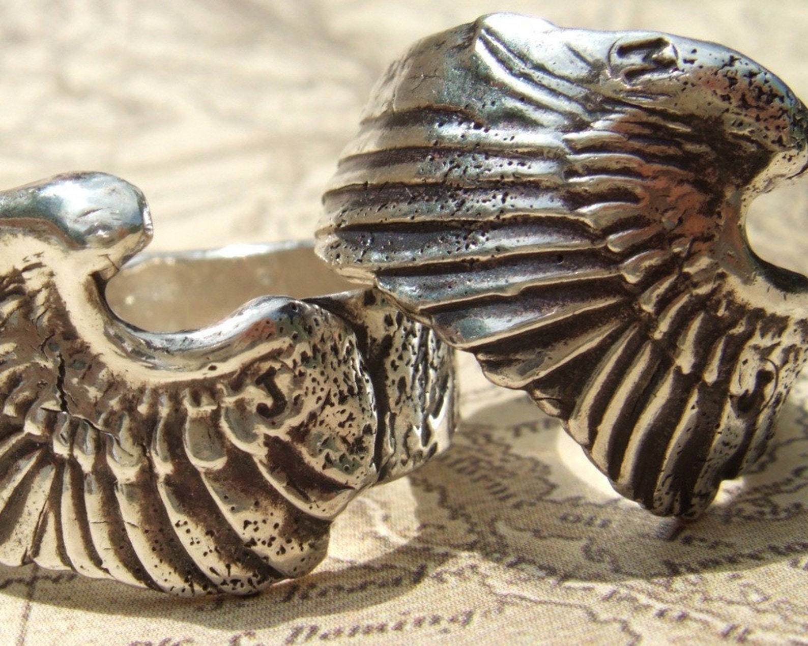 Silver Wing Rings, Custom Wedding Bands, Personalized With Monogram ...