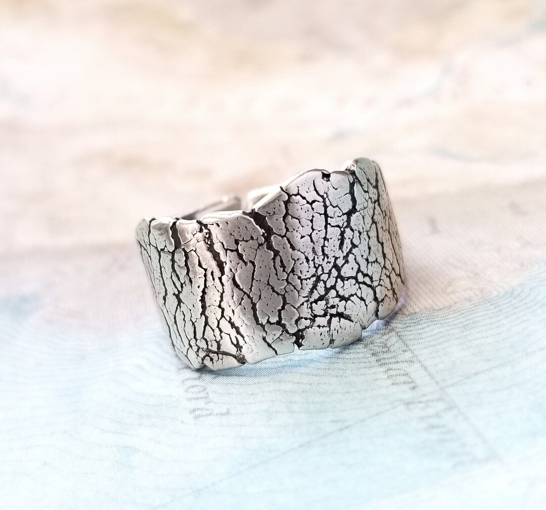 Scorched Ring, Crackled Ring, Textured Sterling Silver Ring, Brutalist ...
