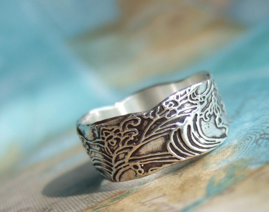 Ocean Waves Jewelry Gift for Her, Sterling Silver Ring, Ocean Waves ...