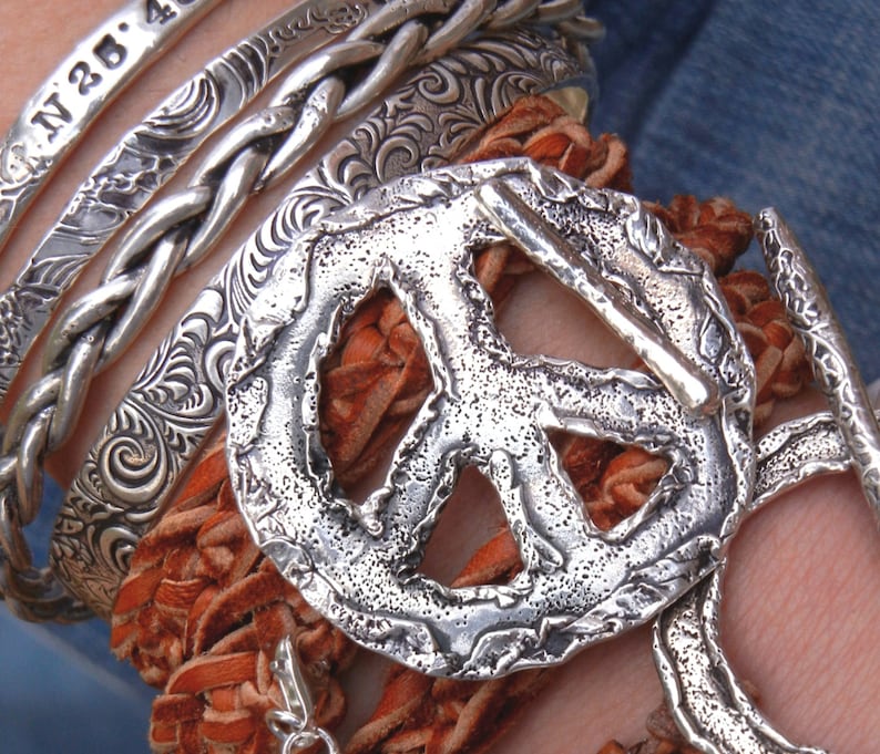 Peace Sign Jewelry Silver PEACE SIGN Leather Wrap Bracelet - Etsy