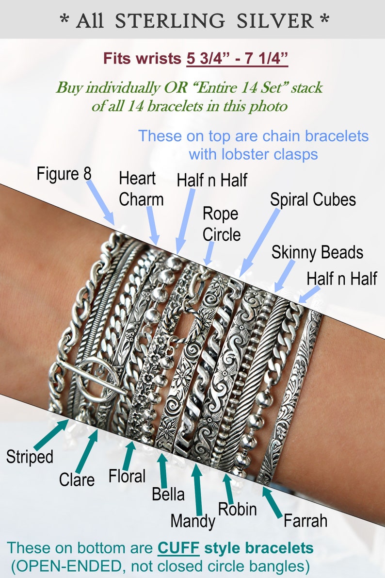 Boho Jewelry Stacking Bracelets Sterling Silver Stacking Etsy