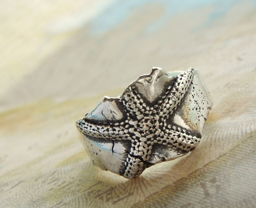 Beach Jewelry, Beach Ring, Sterling Silver Starfish, Beach Rings, Beach ...