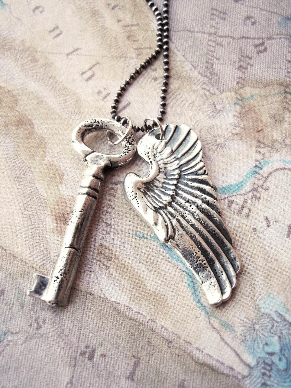 Guardian Angel Wing and Key Necklace, Sterling Silver Necklace Gift ...