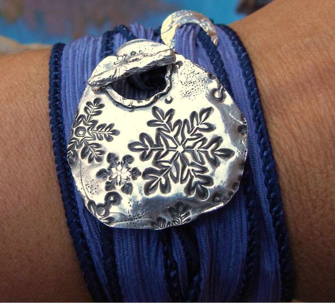 Snowflake Silk Wrap Bracelet, Snowflake Jewelry, Snowflake Silver ...