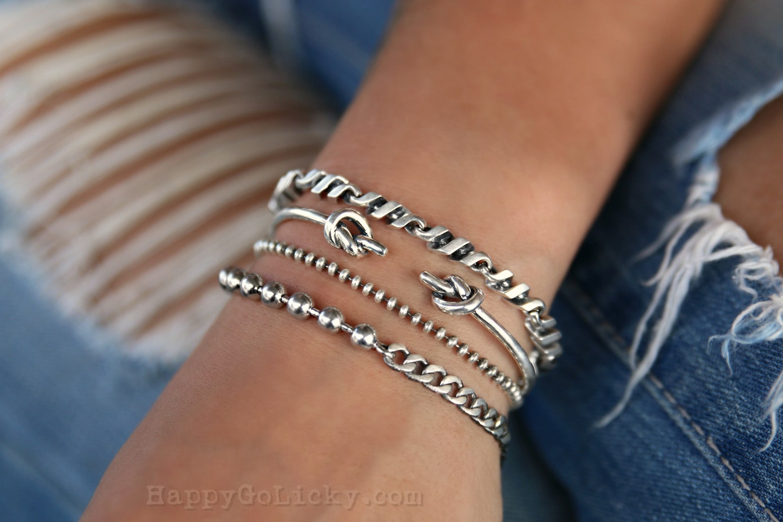 Boho Stacking Bracelets, Sterling Silver Bracelet Stacking Set, Boho ...