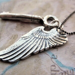Guardian Angel Wing and Key Necklace, Sterling Silver Necklace Gift ...