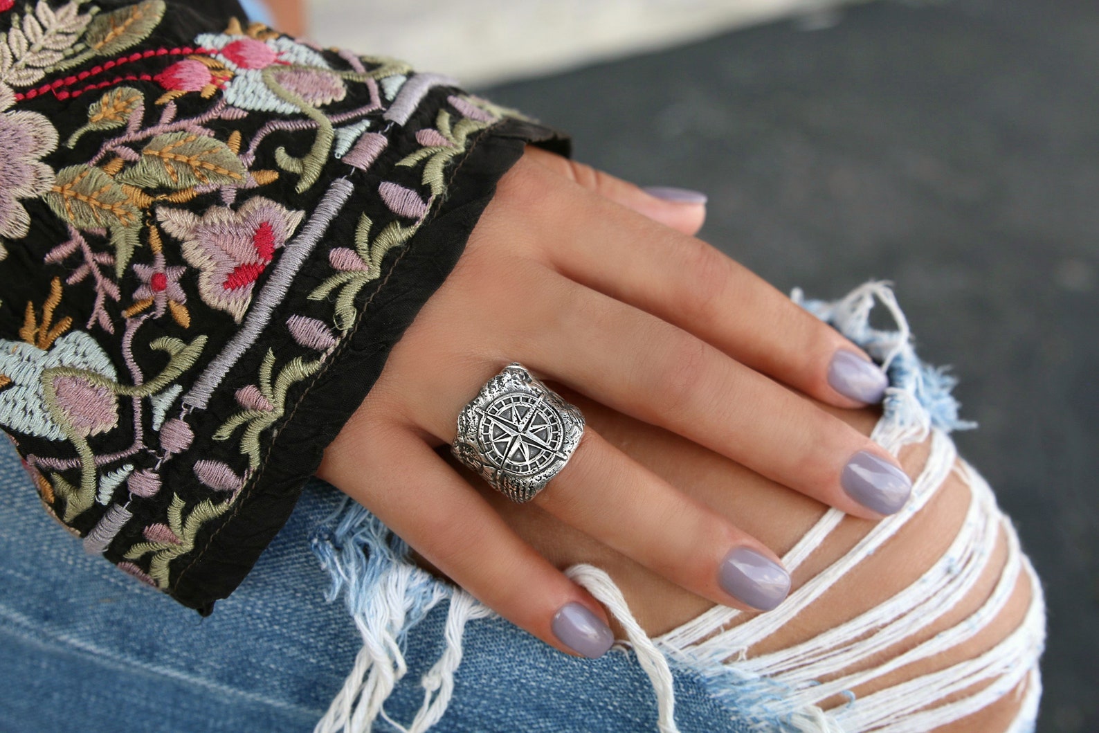 Boho Jewelry Sterling Silver Ring Rustic Compass Ring Boho | Etsy