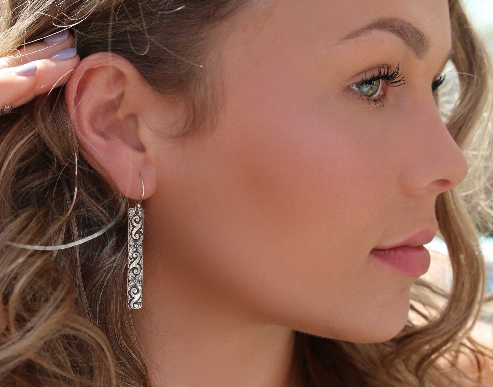 Boho Jewelry, Boho Earrings, STERLING SILVER Boho Earrings, Bar Boho ...