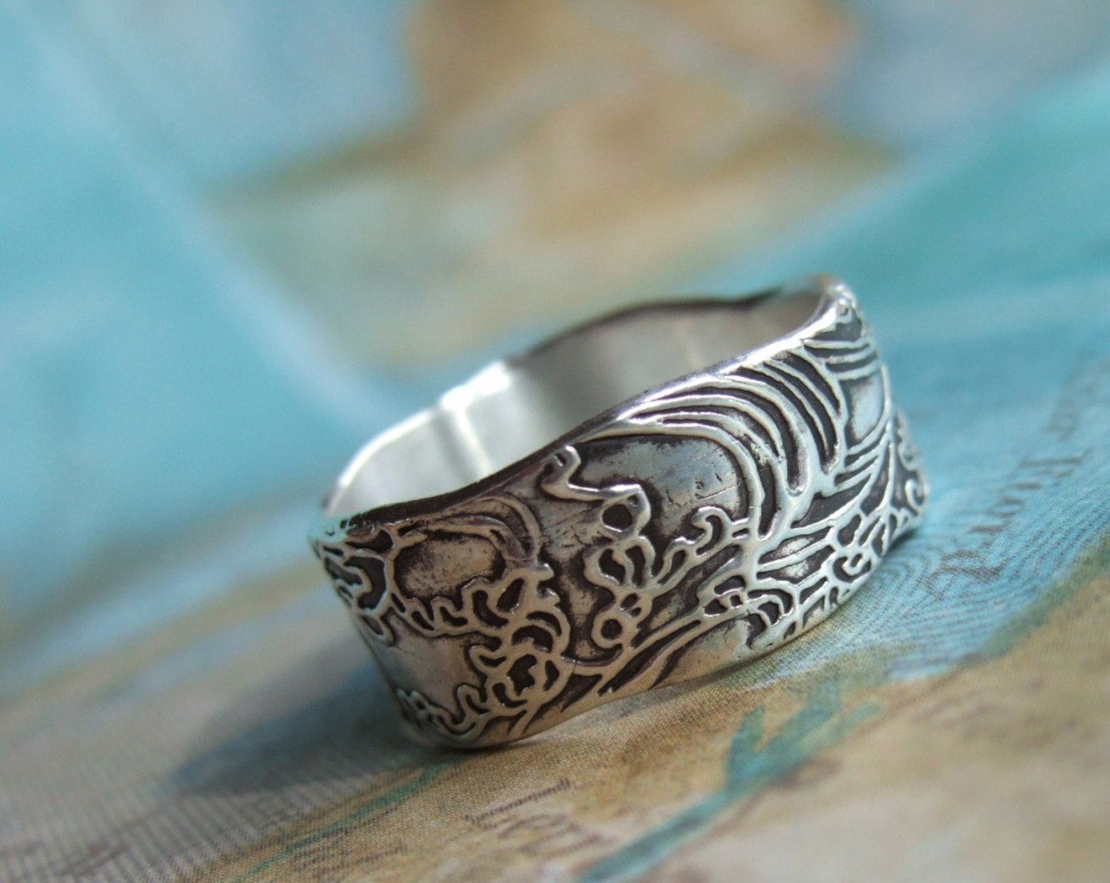 Nautical Gift, Nautical Silver Ring, Ocean Waves Jewelry Gift for Women ...