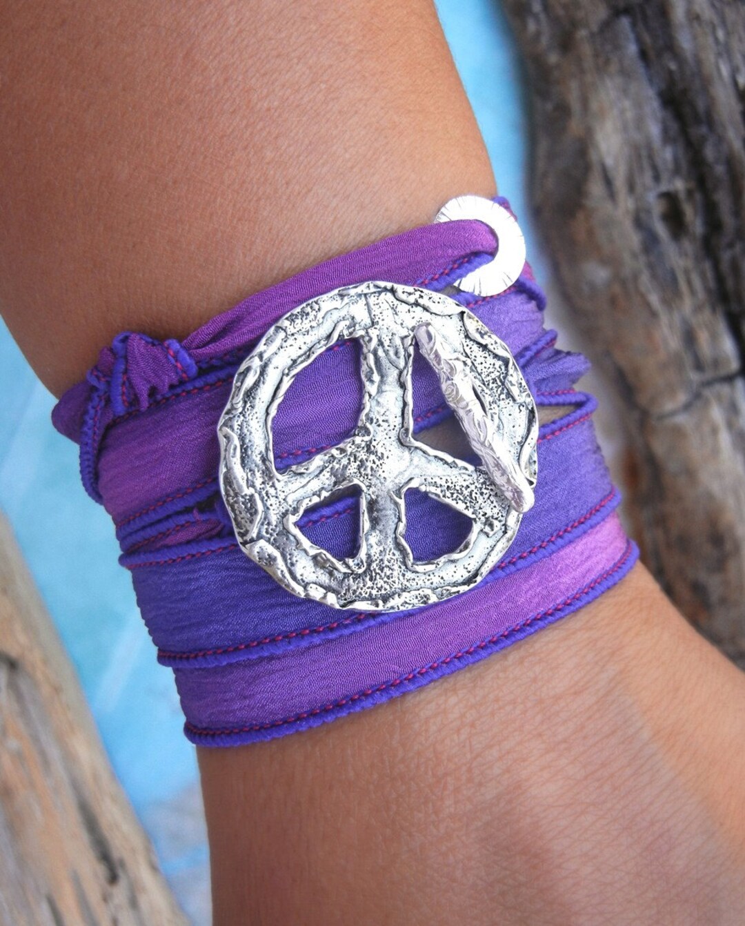 Peace Sign Jewelry, Peace Sign Wrap Bracelet, STERLING Silver Jewelry ...