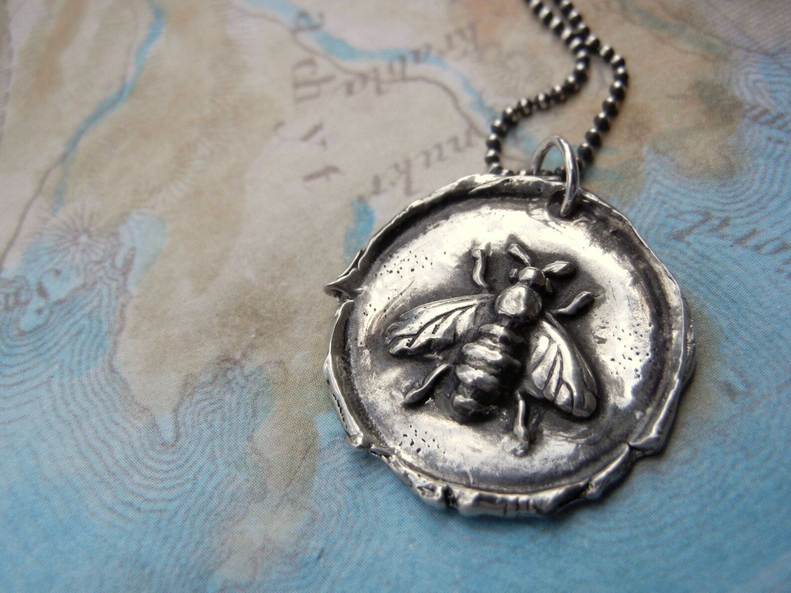 Honey Bee Jewelry, Honey Bee Wax Seal Necklace, Silver Honey Bee Wax ...