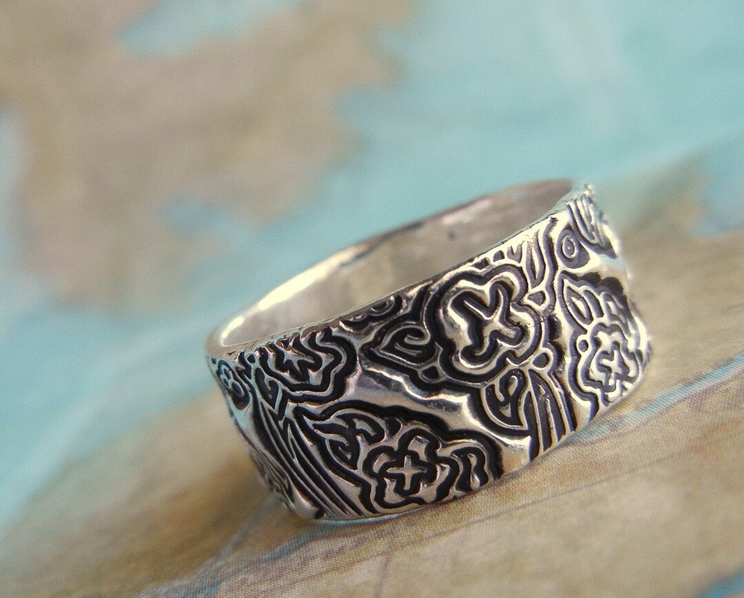 Tooled Leather Wedding Rings, Sterling Silver Jewelry, Tooled Leather ...
