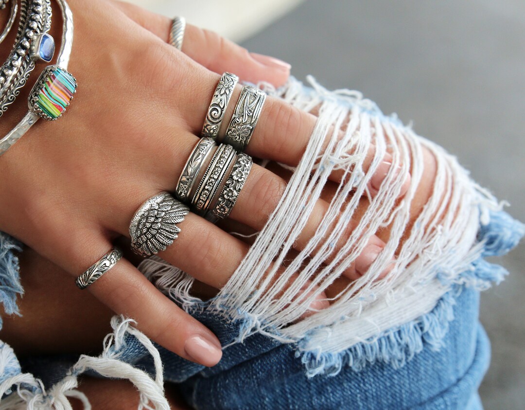 Boho Jewelry Sterling Silver Stacking Rings, Sterling Silver Boho Rings ...
