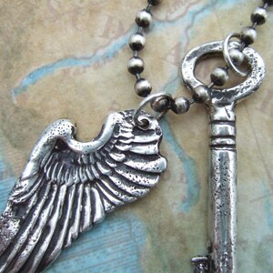 Guardian Angel Wing and Key Necklace, Sterling Silver Necklace Gift ...