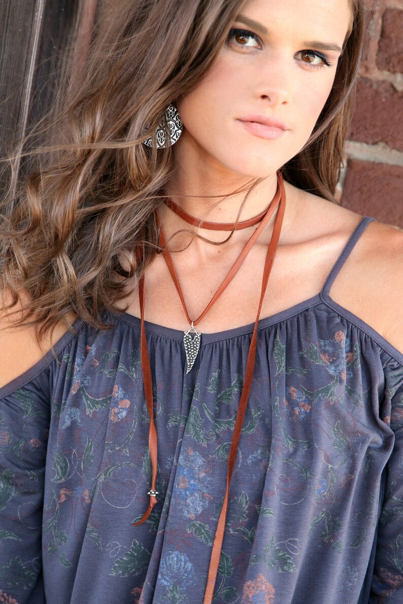 Boho Necklace Bohemian Leather Choker Extra Long Bohemian - Etsy