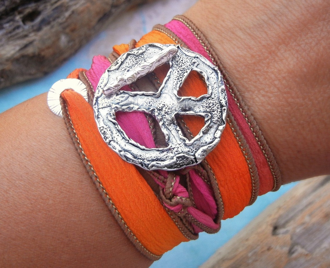 Peace Sign Jewelry Peace Sign Wrap Bracelet STERLING Silver - Etsy