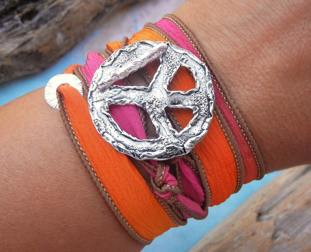 Hippie Jewelry, Hippie Bracelet, Hippie Wrap Bracelet, Hippie Silk Wrap ...